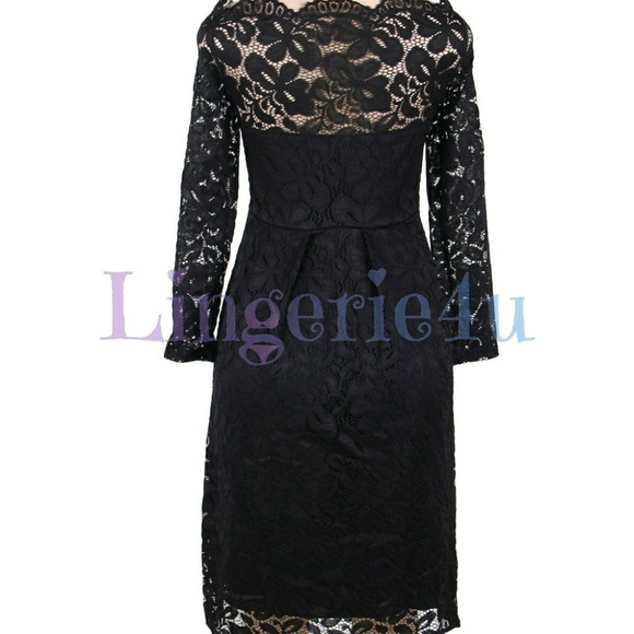 Dresses | Long Sleeve Fashion Black Lace Midi Dress | Poshmark